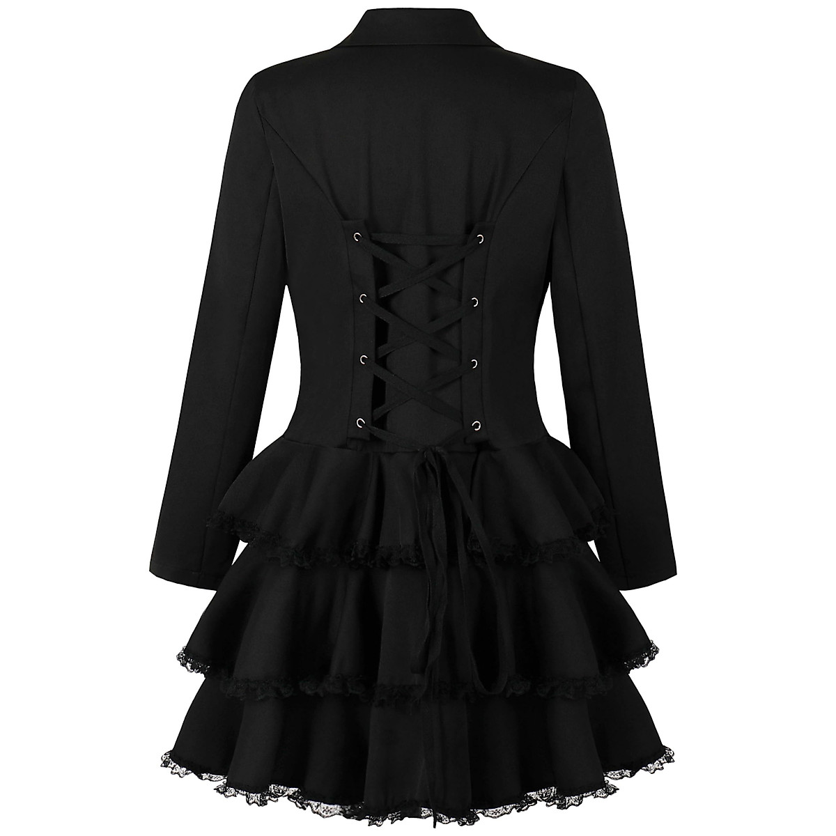 Nihsatin Women Double Breasted Victorian Steampunk Blazer Coat Jacket with Lace Hem