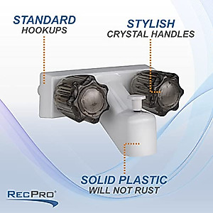 RecPro 4" RV Tub and Shower Diverter Faucet White/Smoke with Handheld Shower Head & Hose