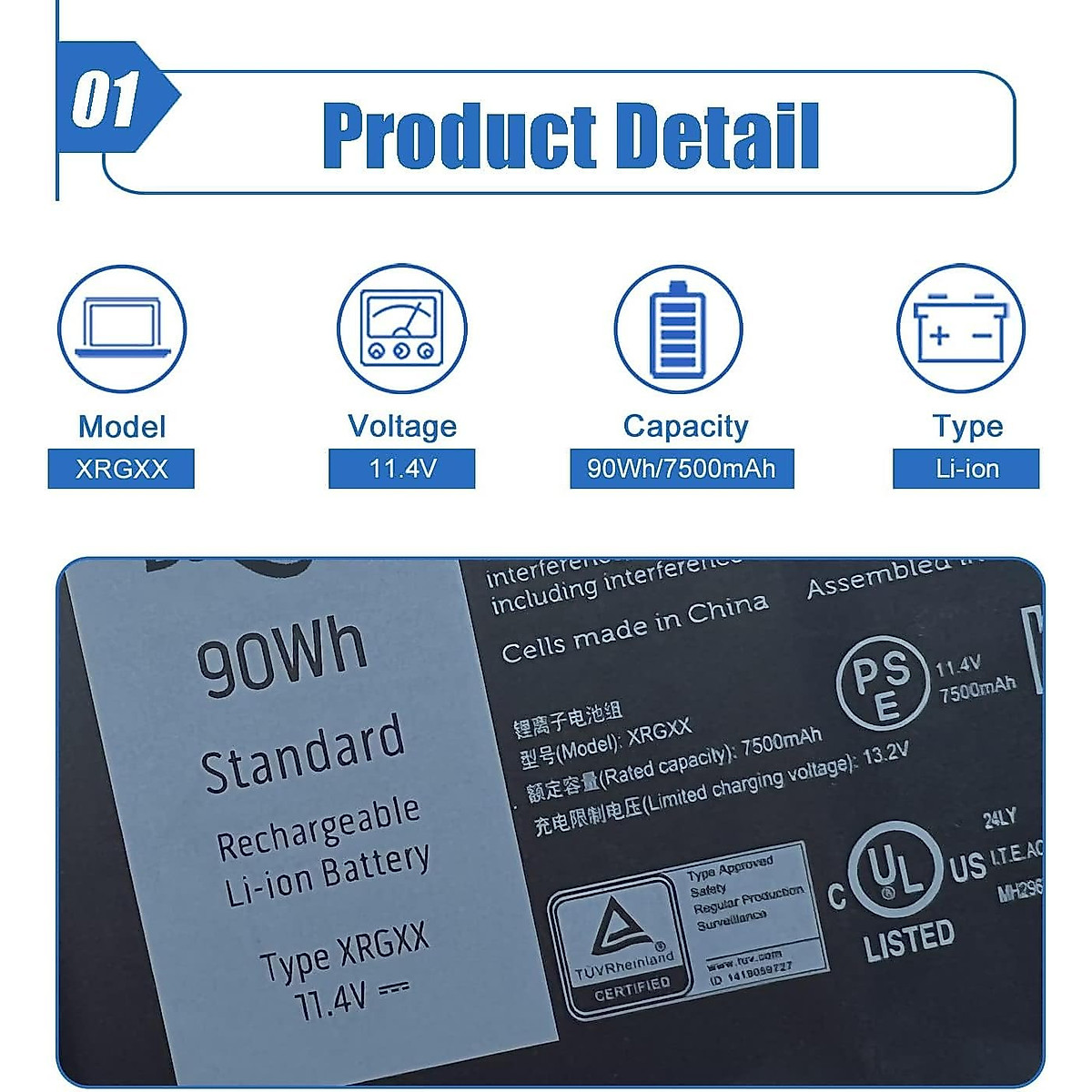 Dentsing XRGXX Laptop Battery Replace for Dell Alienware M15 M17 R1 P82F P79F P37E Dell G5 15 5590 G7 7590 7790 Series Notebook 6YV0V JJPFK 08622M 1F22N 90Wh 11.4V 7500mAh