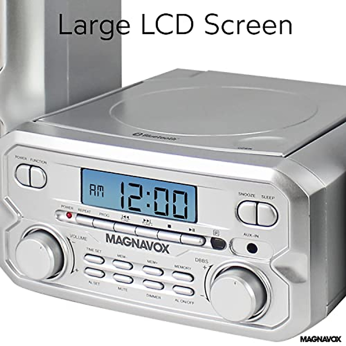 Magnavox MM435M-SL 3-Piece Compact CD Shelf System with Digital FM Stereo Radio, Bluetooth Wireless Technology, and Remote Control in Silver | LCD Display | AUX Port Compatible | 2022 Version |