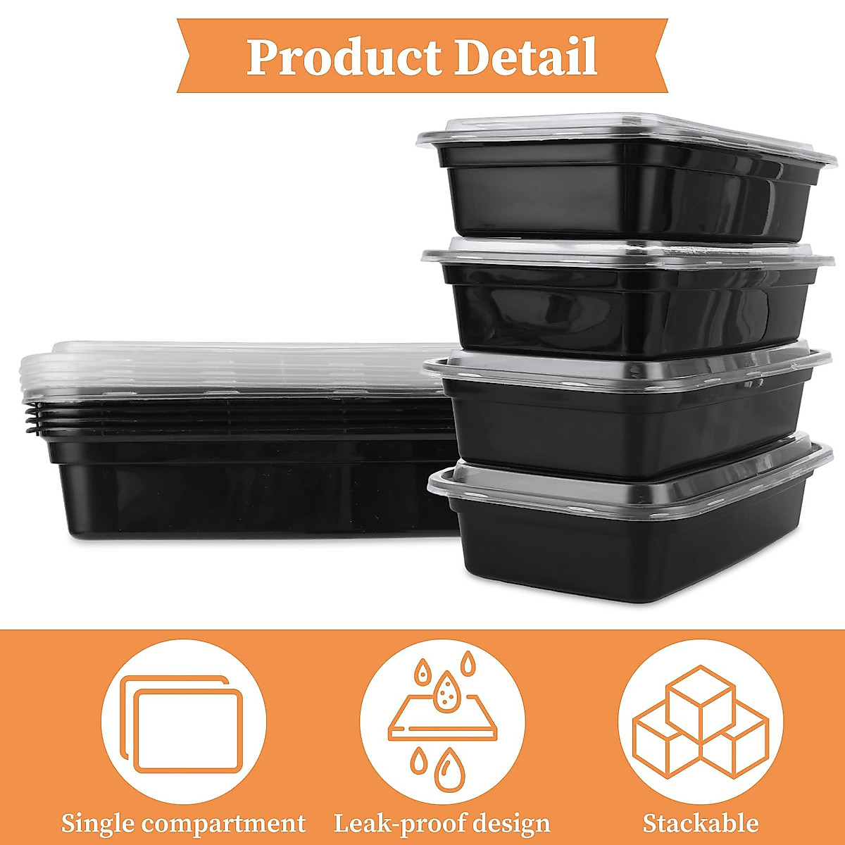 MUXHEL 20 Pcs 34 Oz Meal Prep Container Reusable, 1-Compartment Food Container Box with Lid, Microwave Safe Plastic Take Out Container with Lid for Meal Prep (BPA Free)
