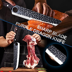 Purple Dragon 7 Inch Ultra Sharp Blade Boning Knife with 7.5 Inch Meat Cleaver Fish Fillet