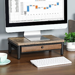 LUMAMU Wood Monitor Stand Riser with Drawer, 15.7x9.4 Inch Computer Monitor Stand for Desk, 3 Height Adjustable Desktop Stand with Storage for Computer Laptop PC iMac Printer