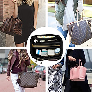 OMYSTYLE Black Organizer Insert, Felt Tote Bag Organizer Insert with 5 Sizes, Handbag Dividers for Inside Purse, Compatible with Longchamp, Neverful, Speedy and More