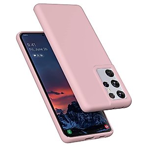 E Segoi Samsung Galaxy S21 Ultra Case, Liquid Silicone Gel Rubber Shockproof Case Soft Microfiber Cloth Lining Cushion Compatible with Galaxy S21 Ultra 5G 6.8 inch (Pink Sand)