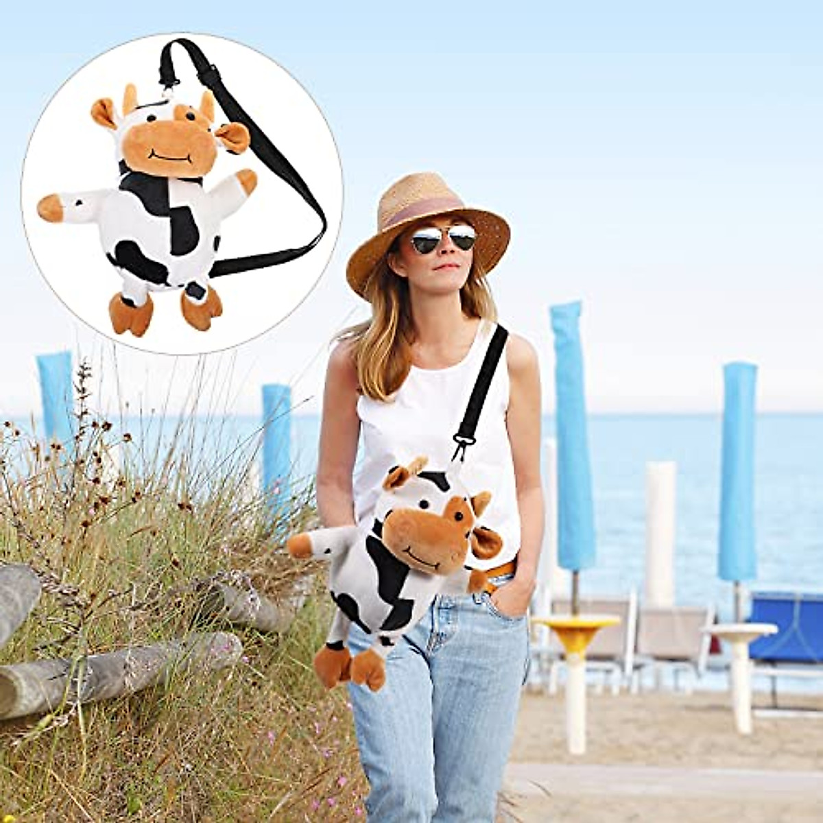 CALLARON Cow Crossbody Bag Cow Plush Backpack Cow Plush Purse Animal Crossbody Purse Exquisite Plush Bag for Women Girls
