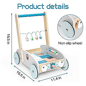 Wooden Baby Walker, Push Toys for Babies Learning to Walk,Shopping Cart for Kids Garden Wagon and Play Set with Abacus Blocks Push and Pull Learning Walking Educational Gift for Toddler Boy Gir 2 3