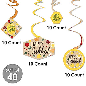 Big Dot of Happiness Sukkot - Sukkah Jewish Holiday Hanging Decor - Party Decoration Swirls - Set of 40