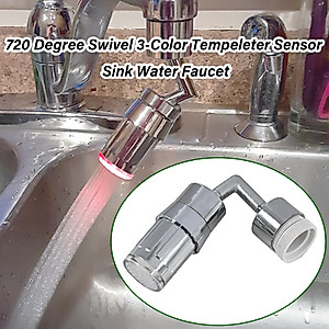 720 Degree Swivel Sink Water Faucet,Universal Light Up Faucet Adapter,3-Color tempeleter Sensor Big Angle Spray Large Flow,Faucet Head Replacement for Kitchen Bathroom Face Washing
