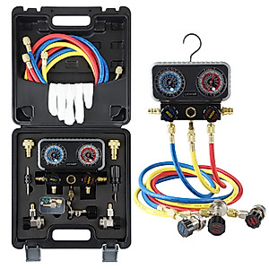 Lichamp AC R1234YF R134A Gauge Set, Automotive Manifold Gauge Compatible with R1234YF R134A and R404A Refrigerants, Works on Car Freon Charging and Evacuation