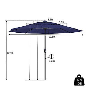 Boyel Living 11ft 3-Tier Patio Umbrella Outdoor Patio Table Umbrella Large Umbrella Pool Umbrella With 32 Led Lights For Deck, Pool, Garden, Patio-Navy Blue