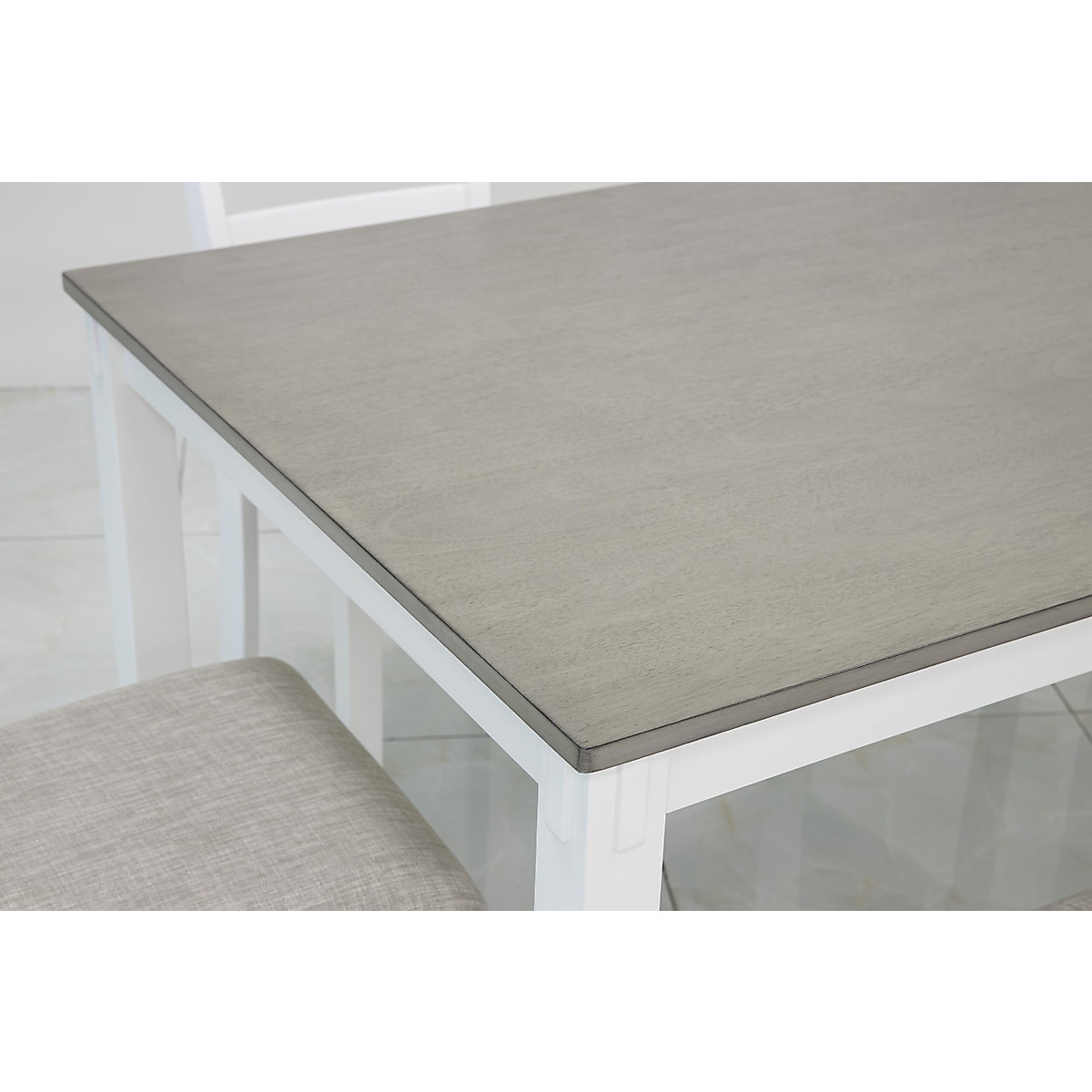 Signature Design by Ashley Stonehollow Modern Farmhouse Dining Table with Upholstered Chairs and Bench, Set of 6, White & Gray