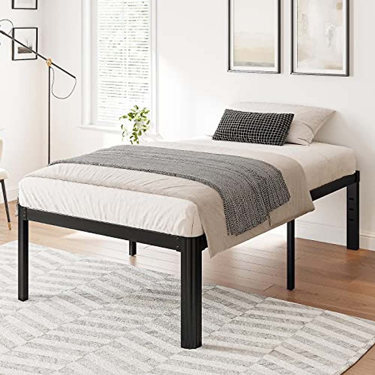 Hunlostten 18in Heavy Duty Twin Bed Frame No Box Spring Needed, Metal Platform Bed Frame Twin with Round Corners, Easy Assembly, Noise Free, Black