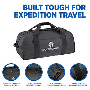 Eagle Creek No Matter What 90L Duffle Bag for Travel - Durable and Water-Resistant, with Removable Shoulder Strap, Compression Straps, and Storage Pouch, Jet Black - L