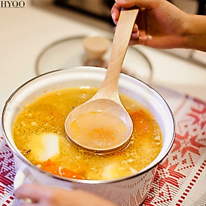 Wooden Ladle for Soup - 10.8x2.8" Wood Ladle with Deep Scoop, Hanging Hook, and Lacquer Coating for a Comfortable Grip, Easy to Clean and Store - Hard Thermostable, Long Soup Spoon for Kitchen