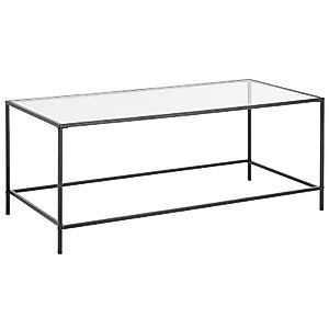 mDesign Glass Top Coffee Table - Large Minimalistic Rectangular Geometric Metal Accent Furniture Unit for Living Room, Basement, Home Office, Garage, and Bedroom - Black
