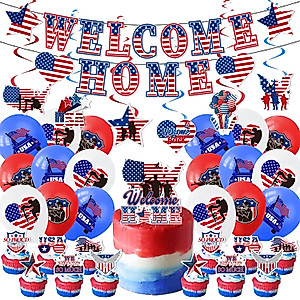 Military Army Welcome Home Decorations Set Welcome Home Banner Balloons Cake Toppers Hanging Swirls for Soldiers Housewarming Homecoming Return Party Decorations and Supplies