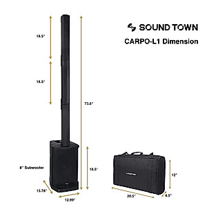 Sound Town Portable Line Array Column PA/DJ System with Sub Bass Module, TWS Bluetooth, Built-in 3-Channel Mixer, Carry Bag (CARPO-L1)