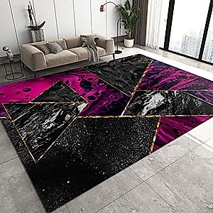 FYMUROL Flamboyant Purple Geometric Area Rug, Black Geometric Decorative Rug, Washable Bedroom Rug with Non-Slip Backing Large Area Soft for Boys Girls Living Room Entrance Hallway Kids Room-5ft×8ft