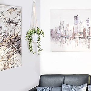 INLI Macrame Plant Hanger Indoor Hanging Planters 35" Beads Single Tier Plant No Tassel Macrame Hanger Hanging Plant Holders for 5-10” Planters.