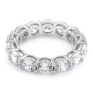 Heartbeat Sterling Silver Simulated Diamond 5mm Round Eternity Band Ring (12)