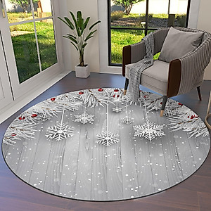 Christmas Pine Area Rug Carpet for Kids Teen Girls Boys Bedroom, Living Room, Washable Outdoor Indoor Accent Throw Runner Floor Mat Area+Rug Silver Tree Leaves Snowflake Farmhouse 3FT(Round)