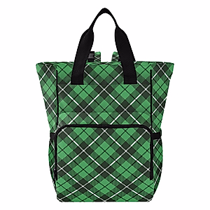 Jihqo Diaper Bag Backpack National Tartan Green Saint Patrick Travel Diaper Bags for Women, 10L Functional Baby Changing Bag with Insulted Pockets, Stroller Straps