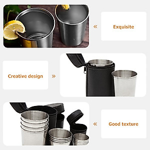 BESPORTBLE Stainless Steel Shot Cups Tumbler: 1 Set Metal Shooters with Leather Carrying Case for Whiskey Liquor Drinking Vessel Sauce Cups Dipping Bowls for BBQ Kitchen Camping Travel