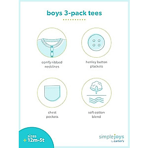 Simple Joys by Carter's Boys' Toddler 3-Pack Long Sleeve Shirts, Grey Dogs/Navy Heather/Red Double Stripe, 2T