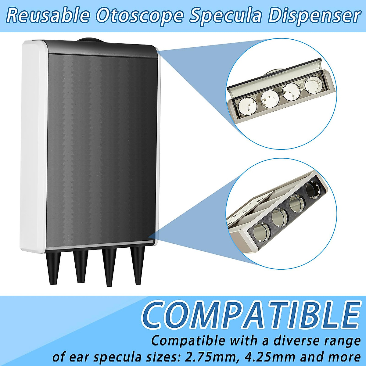 Saysurey Reusable Otoscope Specula Dispenser with 200 Pcs 2.75/4.25 mm Otoscope Tips Plastic Dispenser for Disposable Ear Specula