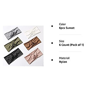 Artilady 6 Pack Wide Boho Headbands for Women - Soft Yoga Elastic Hair Bands for Girls Workout Running Sport Headwrap Non-slip Breathable (Sunset)