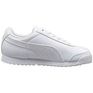 PUMA unisex-child Roma Basic JR Sneaker, White/Light Gray, 4 M US Big Kid