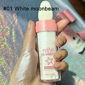 MAEPEOR Highlighter Powder Stick 6 Colors Shimmer Not-sticky Brighten Highlighter Powder Stick Natural Sparkle Glitter Highlighter Makeup Cosmetic for Lip Face Body Makeup (01 White Moonbeam)