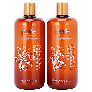 Apple Cider Vinegar 2 in 1 Shampoo and Conditioner Set. ACV Hair Shampoo for Damaged Hair. Apple Cider Vinegar Shampoo & Conditioner for Dandruff. Sulfate Free Apple Cider Shampoo Conditioner Combo