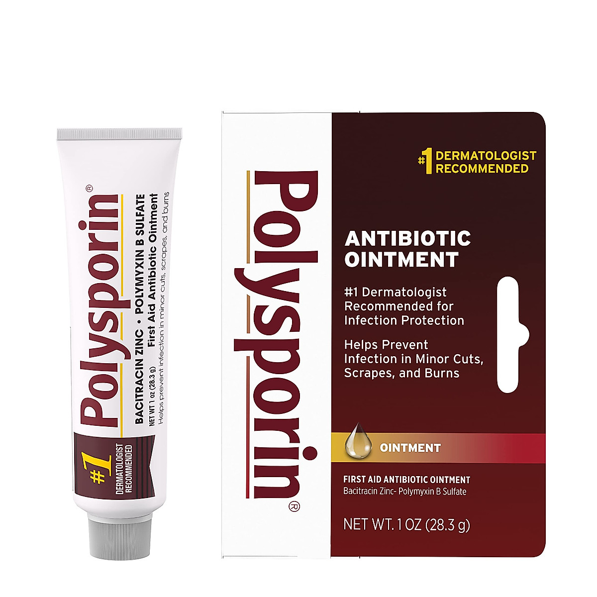 Polysporin First Aid Topical Antibiotic Skin Ointment with Bacitracin Zinc & Polymyxin B Sulfate, For Infection Protection & Wound Care, Neomycin-Free, Travel Size, 1 oz