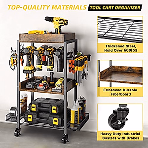 Power Tool Organizer Garage Storage Organization Shelving Tool Holder Drill Rack Shelf Rolling Tool Cart Open Tool Chest Cabinet Box Organizer with Wheels Workshop Garage Gift Ideas for Men Dad
