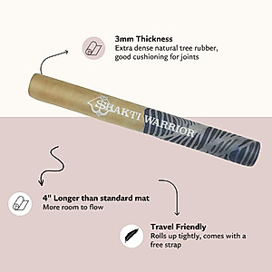 Shakti Warrior Kundalini yoga mat - Premium Printed Natural Eco-friendly Non-Slip Mat Great for Hot Yoga, Pilates, Workouts (72 inch x 24 inch x 3mm thick)