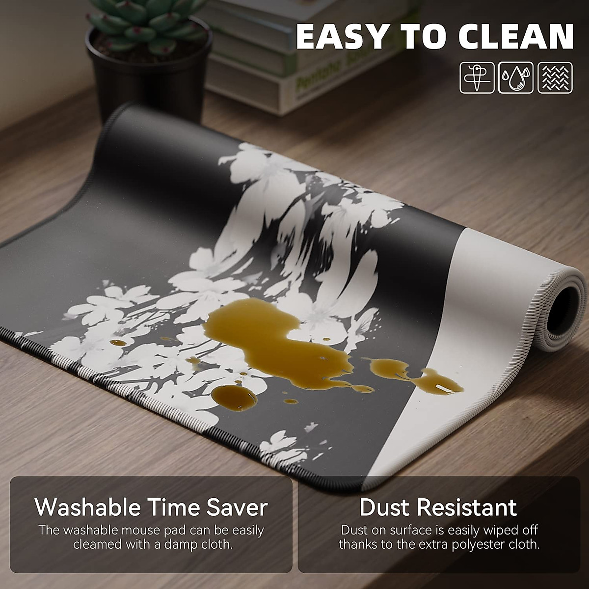 ETZ Black and White Japanese Cherry Tree Blosson Mouse Pad (31.5 × 11.8 × 0.12 inch) Extended Large Mouse Mat Desk Pad, Stitched Edges Mousepad,Non-Slip Rubber Base,Gaming Mouse Pad XL.