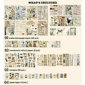 ARTSMONA 100 Pieces Vintage Ephemera Pack Junk Journal Kit Scrapbook Supplies Decoupage Paper Sticker Material for Art Journaling Bullet Journals Planners Collage Album Crafter Gifts (Retro)