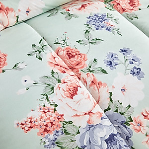Floral Comforter Sheet Set Bed in a Bag 6 Pieces Twin Size Red Flowers Microfiber Summer Bedding Set (1 Comforter 2 Pillow Shams 1 Flat Sheet 1 Fitted Sheet 1 Pillowcases)