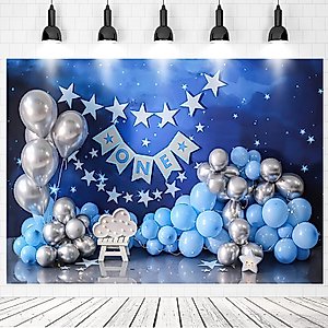 Blue Sky Twinkling Stars Balloons Boys 1st Birthday Party One Years Old Cake Smash Decor Backdrop for Home Party Banner Photo Studio,7x5ft