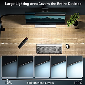 AmazLit Swing Arm Desk Light with Remote Control, Eye-Caring Gooseneck Desk Lamp, Adjustable Brightness & Color Temperatures, Modern LED Clamp Light with Memory & Timer Function, 12W, Matteblack
