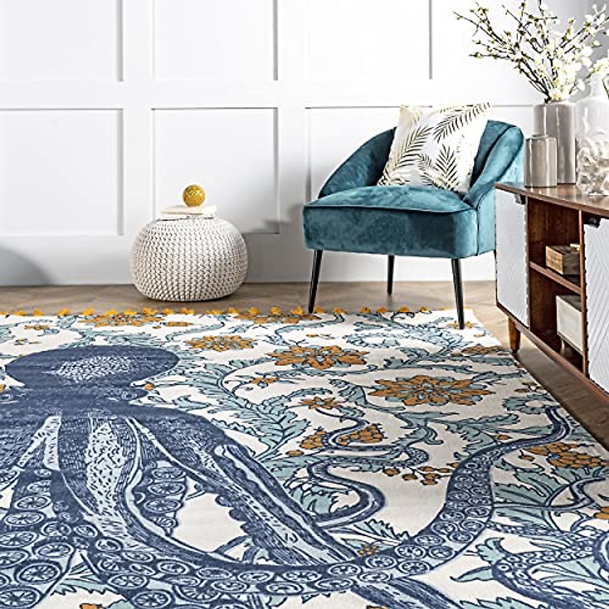 nuLOOM Thomas Paul Printed Flatweave Cotton Giant Octopus Runner Rug, 2' 8" x 6', Multi