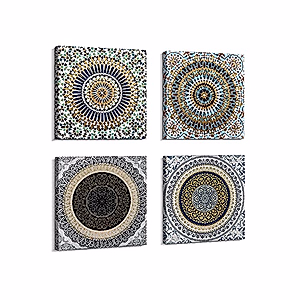 Bathroom Decor Boho Canvas Wall Art 4 Panel Mandala Canvas Print Artwork for Living Room Bedroom Decoration (12"x12"x4, B)