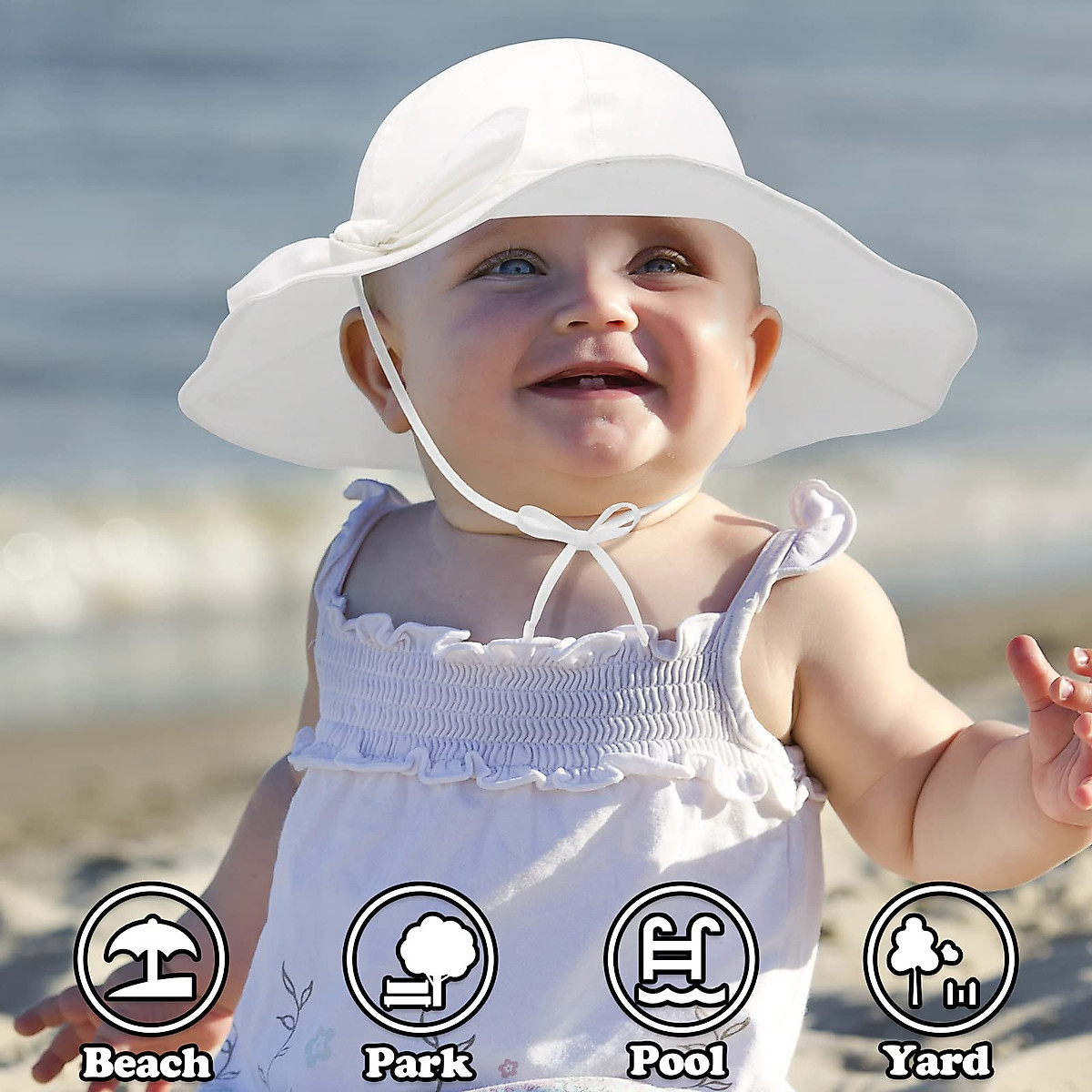Sarfel Baby Girl Sun Hat Summer Baby Hats UPF 50+Toddler Sun Hat Infant with Wide Brim Bucket Hat White 46cm/0-6 Months