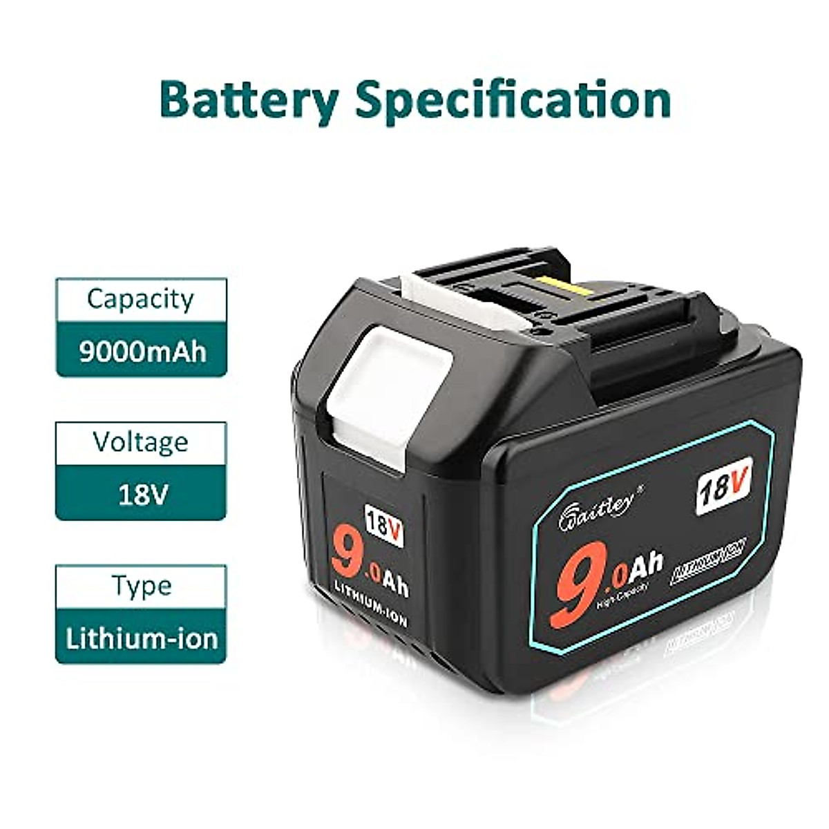 waitley 18V 9.0Ah Replacement Battery Compatible with Makita BL1830 BL1840 BL1850 BL1860 BL1890 Lithium-Ion Battery Tools with LED Indicator