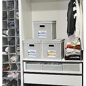 Simple Houseware 3-Pack 12-Inch Clear Window Cube Storage Bin with Lid, Grey