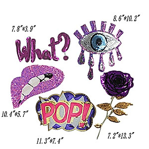 Sequin Big Eye Rose English Letter Embroidery Appliques Ironing Sewing Patches DIY Clothing Decoration 5 Pcs