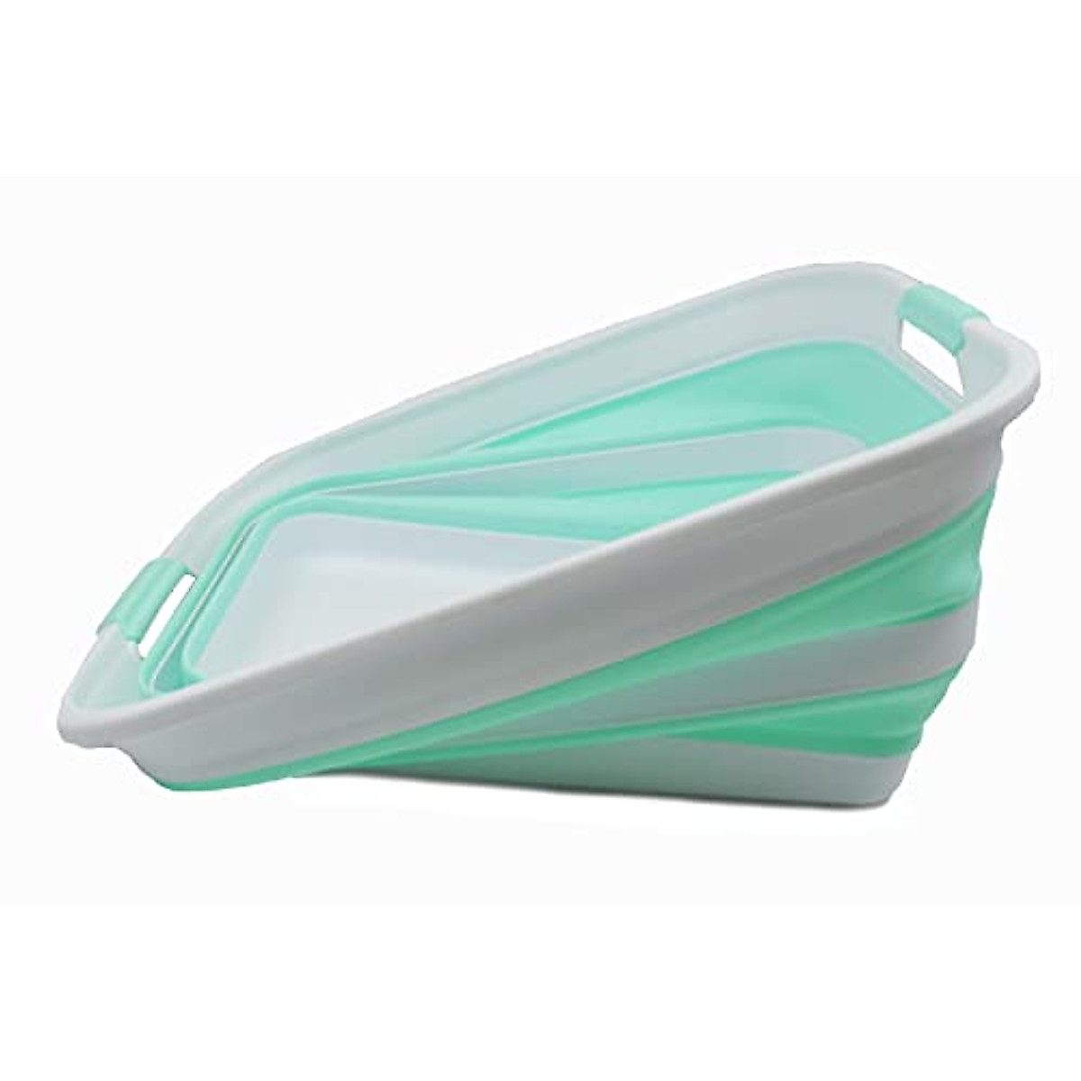 SAMMART 2 pcs Set : 42L (11 Gallon) Collapsible Plasic Laundry Basket & 9.2L (2.37 Gallon) Collapsible RectangularTub (Laundry Basket+Tub, Light Green+Bright Blue)