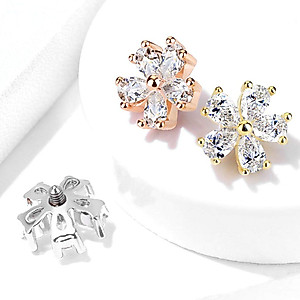 FIFTH CUE 14G Five Pear CZ Flower 316L Surgical Steel Internally Threaded Dermal Anchor Top (Gold/Clear)